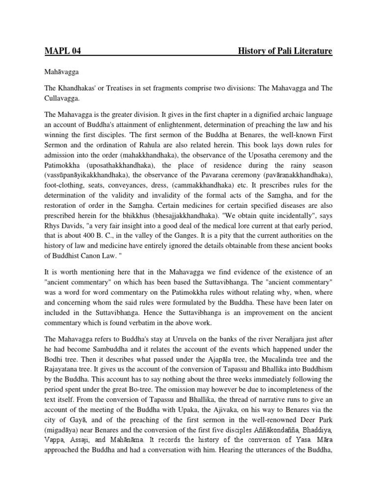Overview of the Mahāvagga Text | PDF | Bhikkhu | Buddhahood