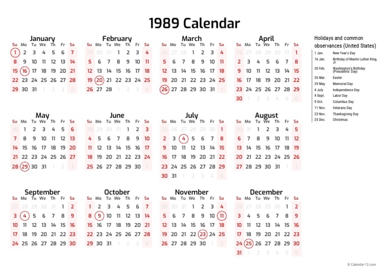 1989 Calendar-2 | Download Free PDF | Traditions | Festival
