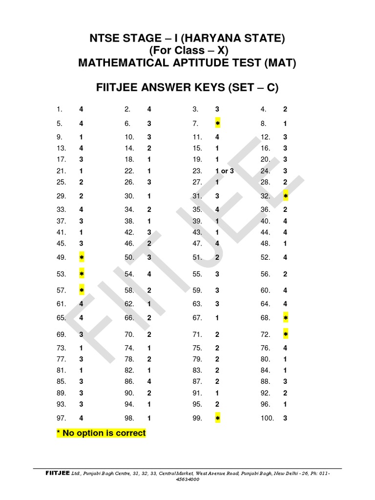 Solution - Answer Key - Haryana State - Ntse - Stage 1 - Mat - 2019-20 ...