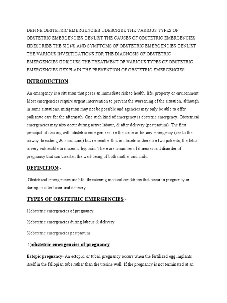 Emergencies Obs | PDF | Childbirth | Pregnancy