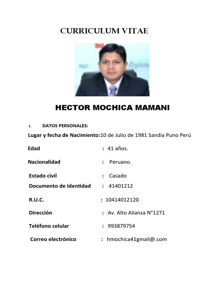 Curriculum Vitae Hector | Descargar gratis PDF | Plan de estudios | Educación primaria