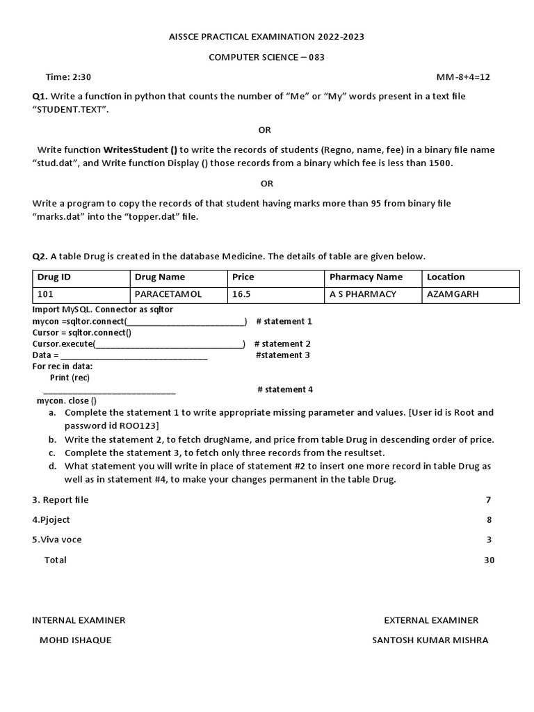 Computer Science Practical Exam | PDF | Computer Data | Software Engineering