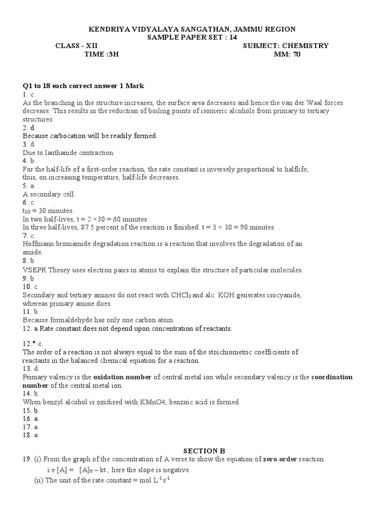 CHEMISTRY MODEL PAPER SET - (14) MS | PDF | Chemical Reactions | Chemistry