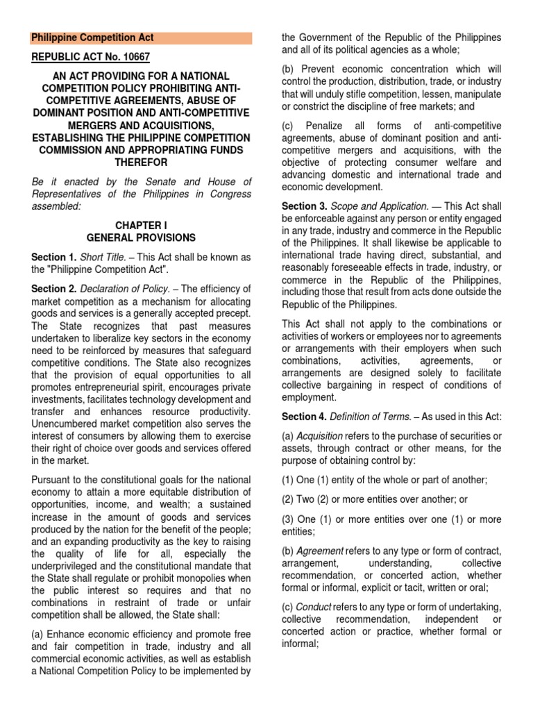 Philippine Competition Act Overview | PDF | Mergers And Acquisitions ...