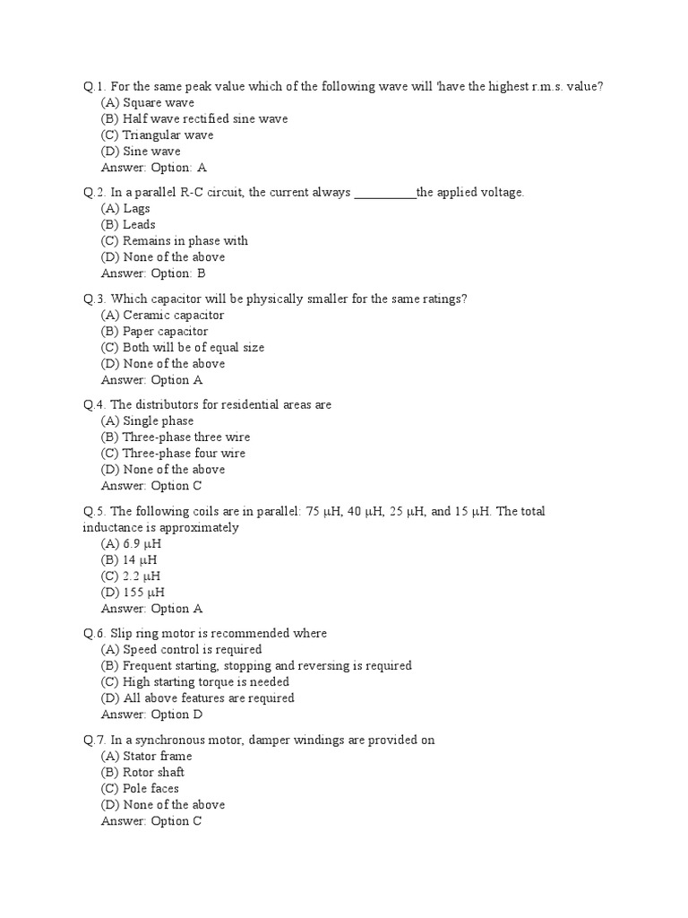 Electrical Engineering Quiz Questions | PDF