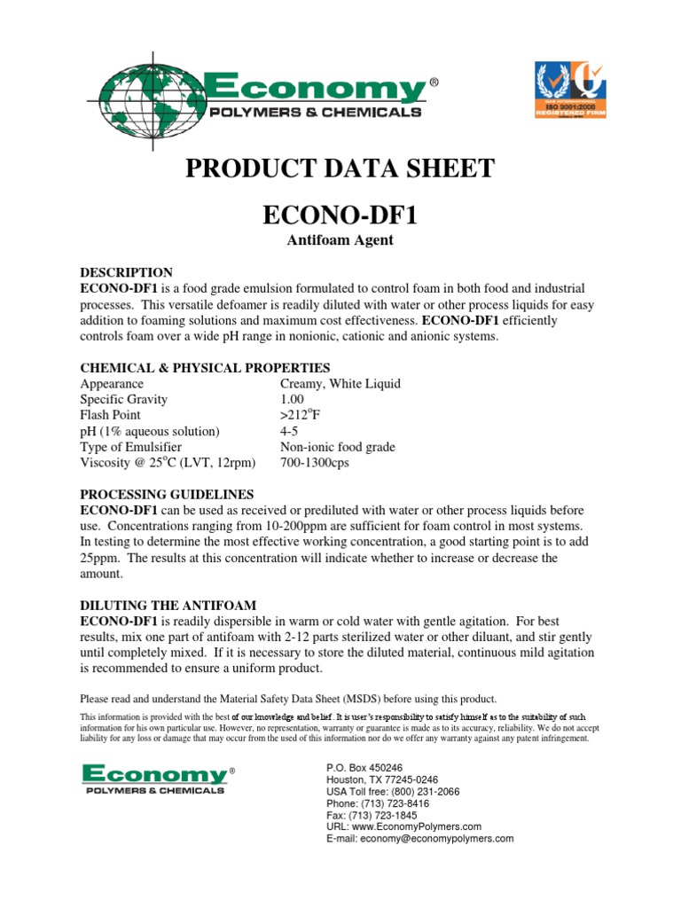 Econo-Df1 PD | PDF | Emulsion | Foam