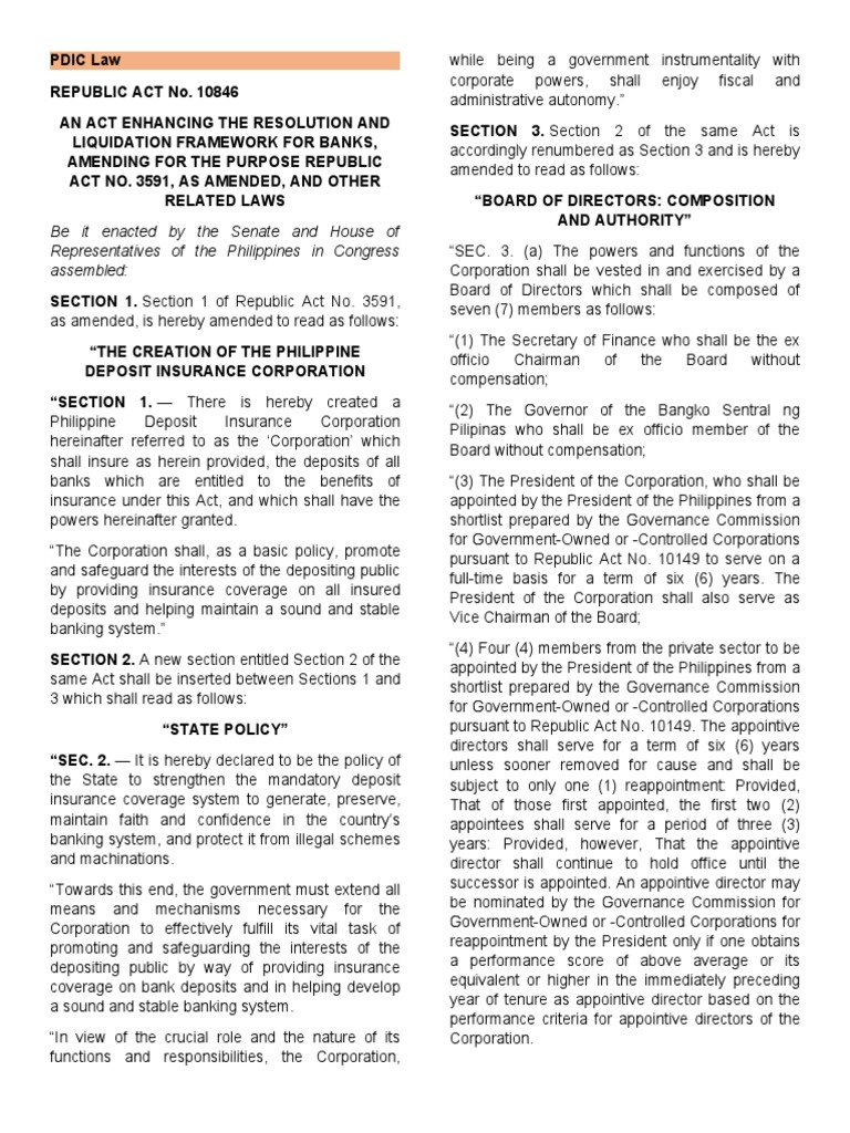 PDIC Law | Download Free PDF | Banks | Deposit Account