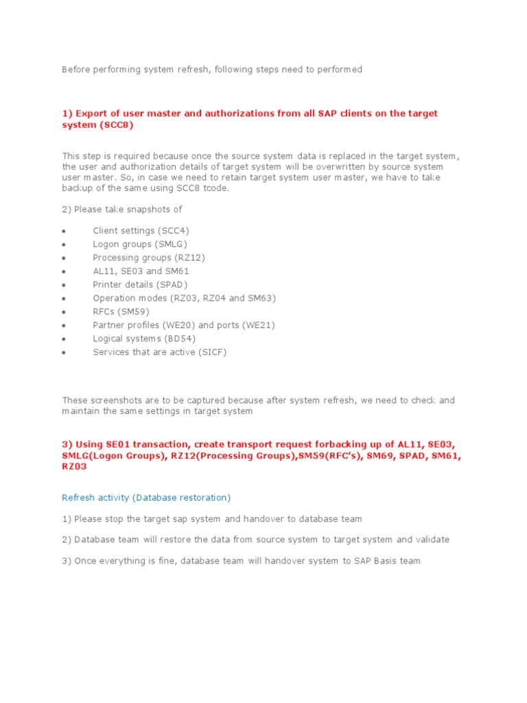 Sap System Refresh | PDF | Software Engineering | Computer Architecture