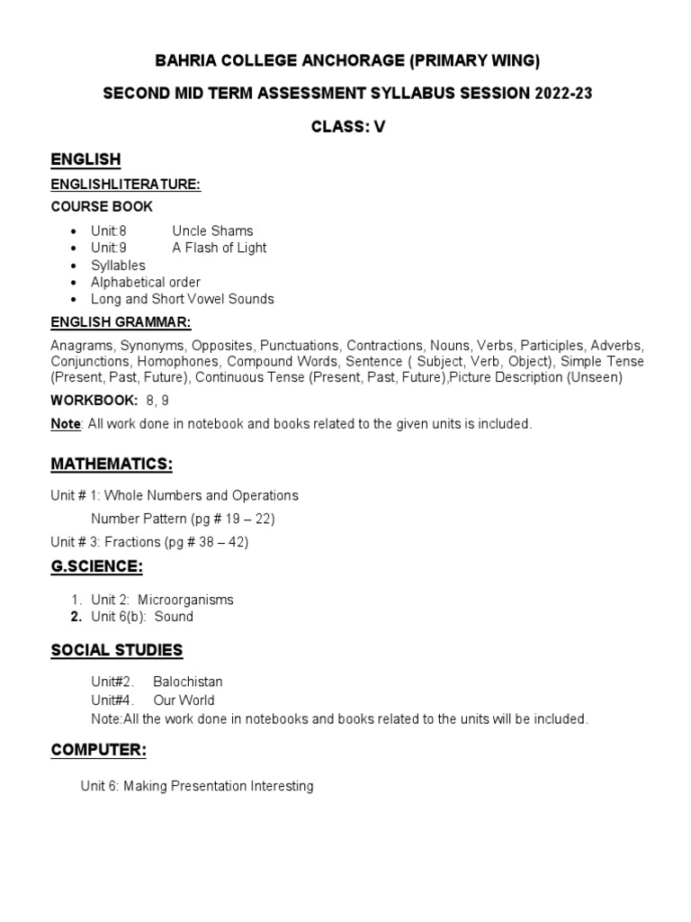 2ND Mid Term Syllabus 5 | PDF