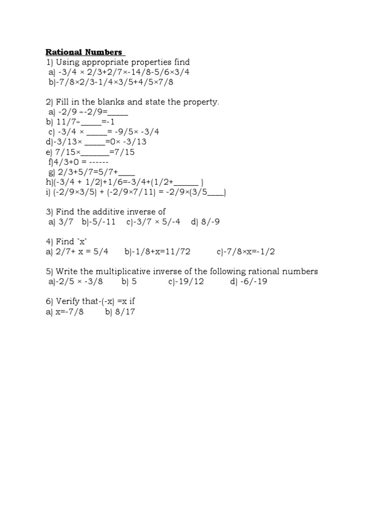 Rational Numbers Assignment | PDF | Teaching Methods & Materials ...
