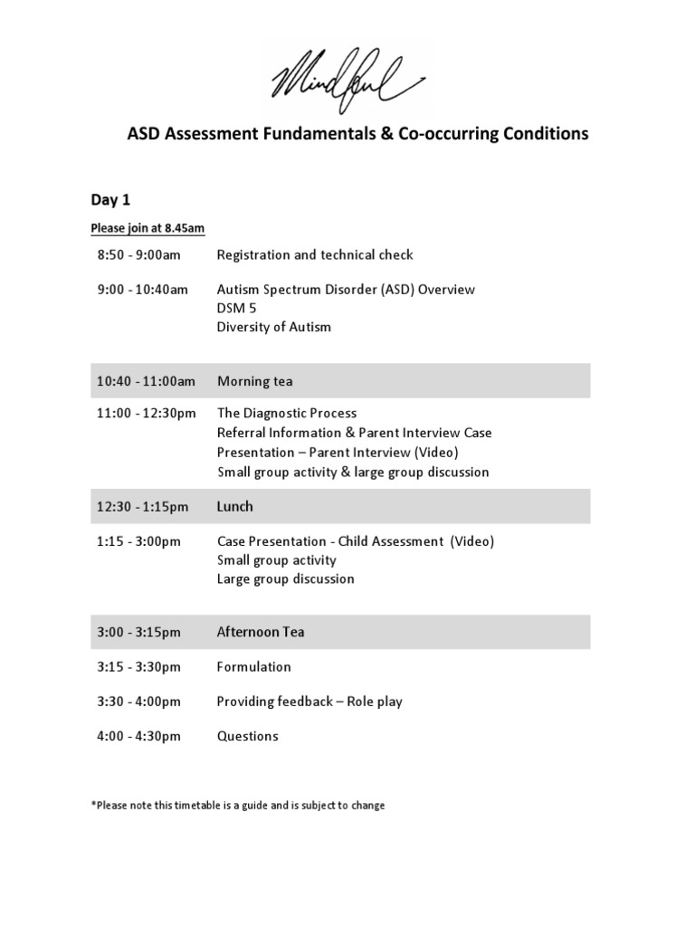 ASD Assessment Fundamentals Online Schedule | PDF | Wellness