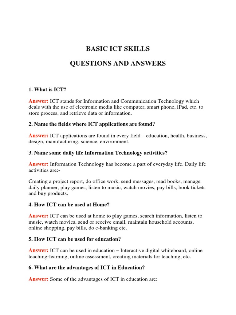 basic ICT skills qn and ans | PDF | Educational Technology ...
