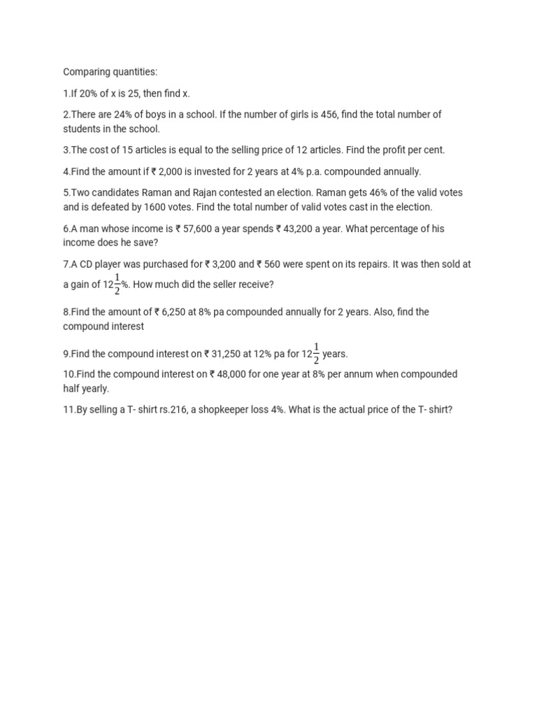Comparing Quantities Class 8 | PDF
