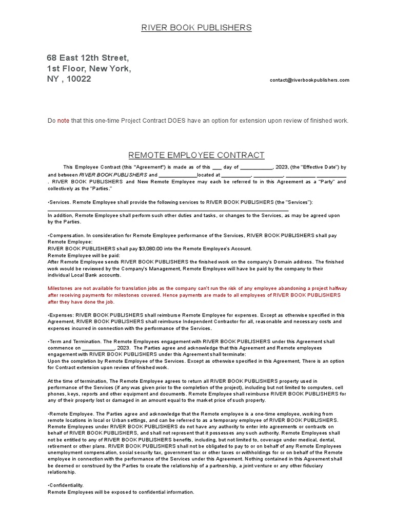 RIVER BOOK PUBLISHERS-contract Form-1 | PDF | Employment | Confidentiality