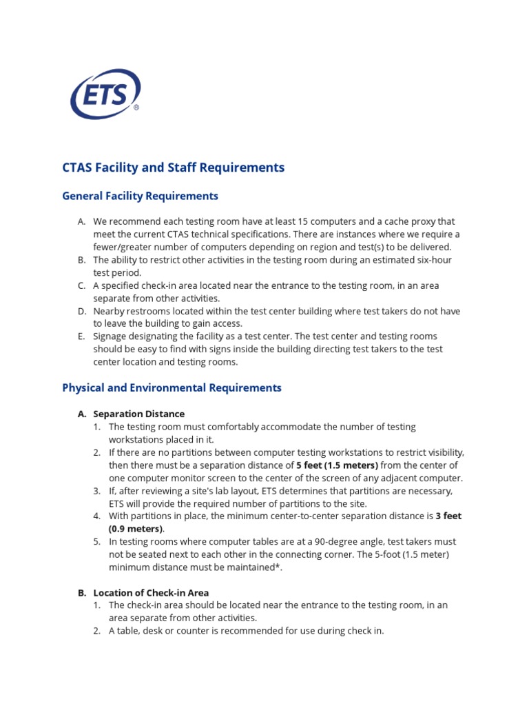 CTAS Facility and Staff Requirements | PDF