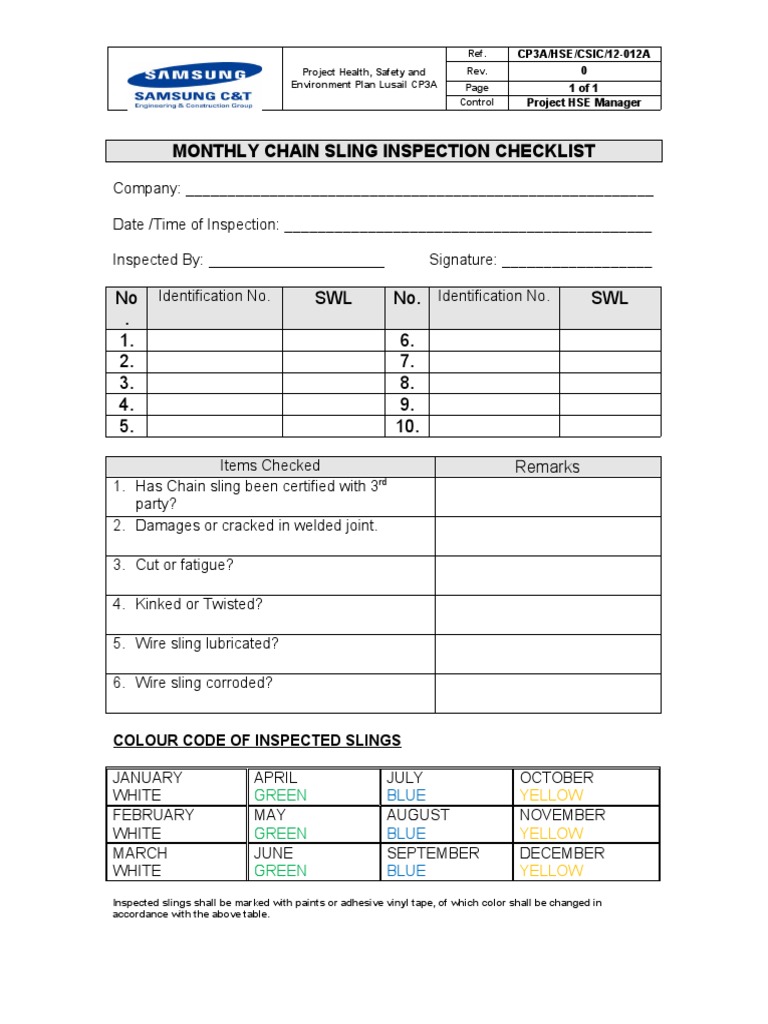 Monthly Chain Sling Inspection Guide | PDF