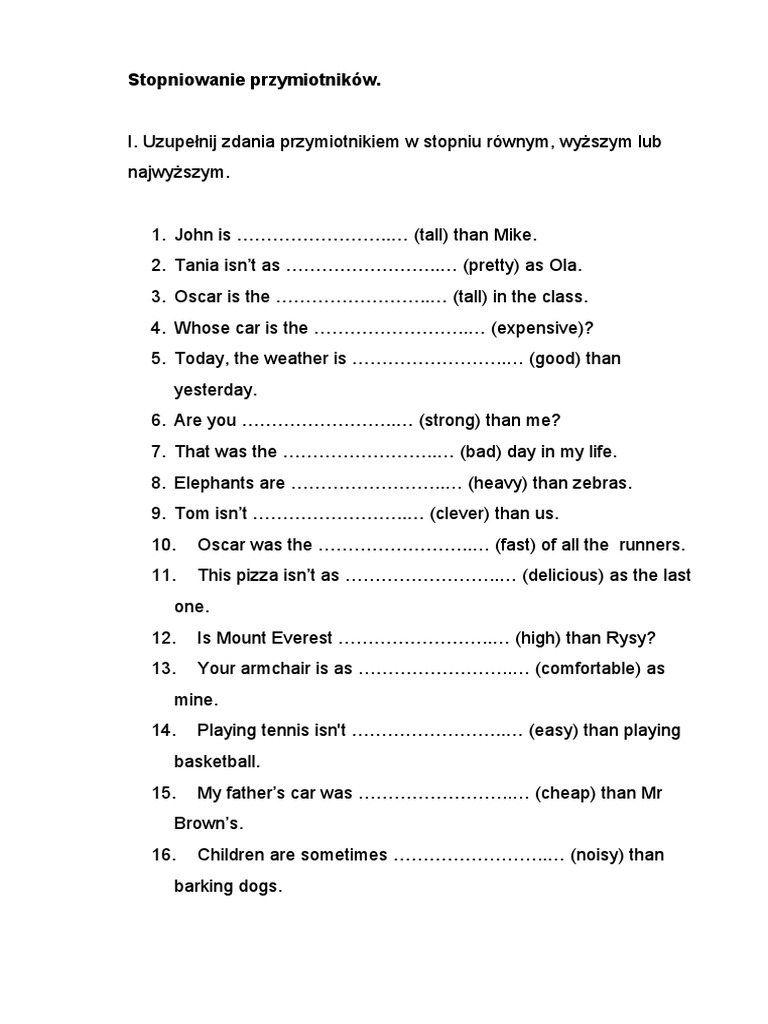 Stopniowanie Przymiotników PDF | PDF