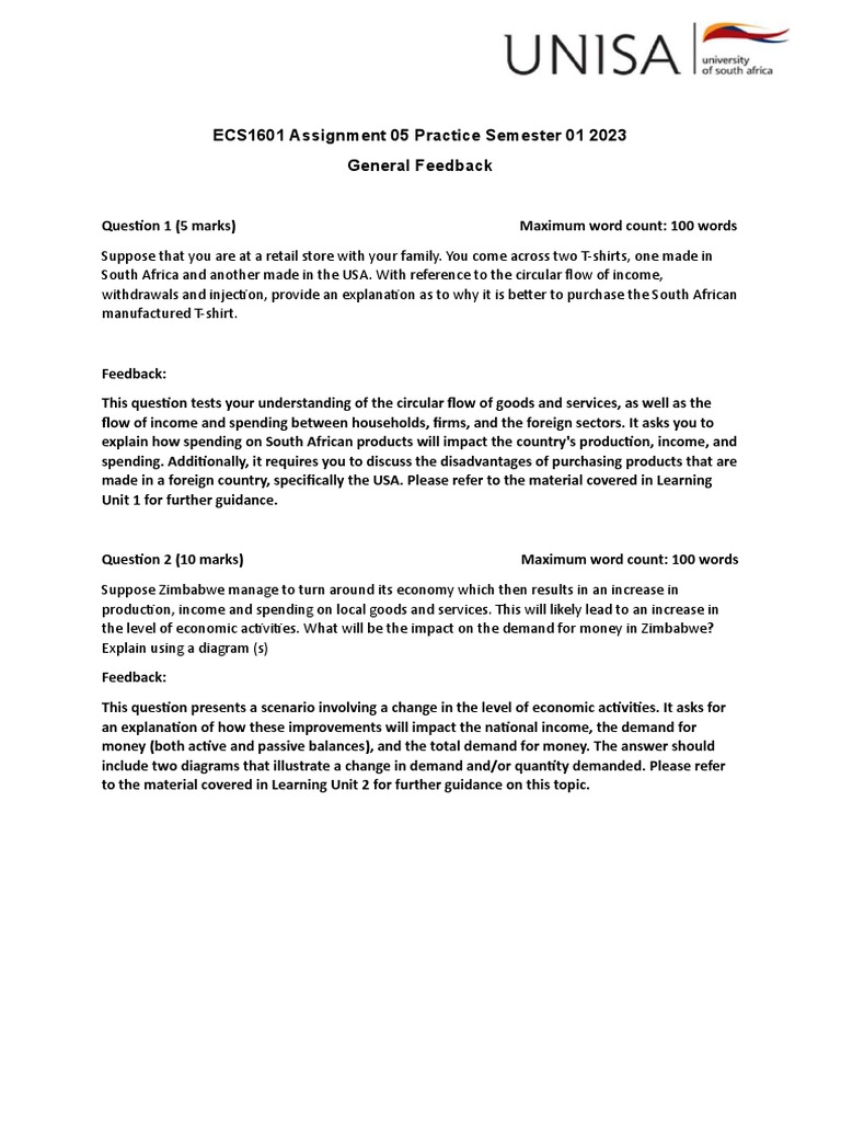 ECS1601 Assignment 05 Practice Semester 01 2023 General Feedback PDF | PDF | Inflation ...