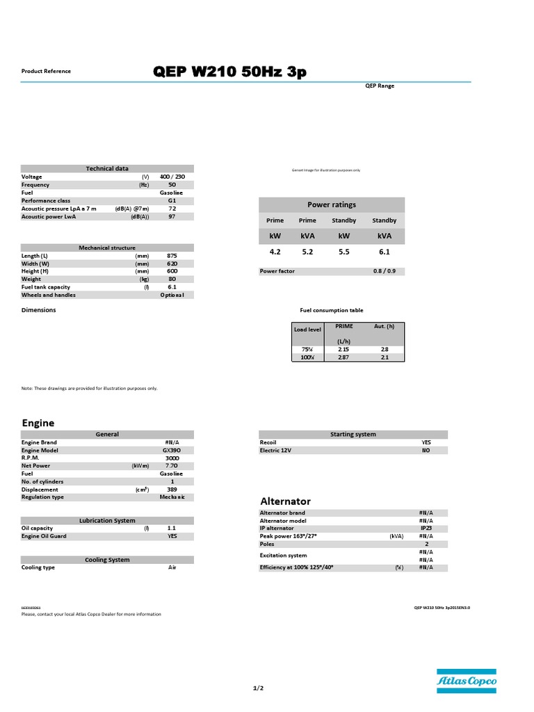 Technical sheet QEP W210 50Hz 3p3.0 | PDF | Electric Power ...