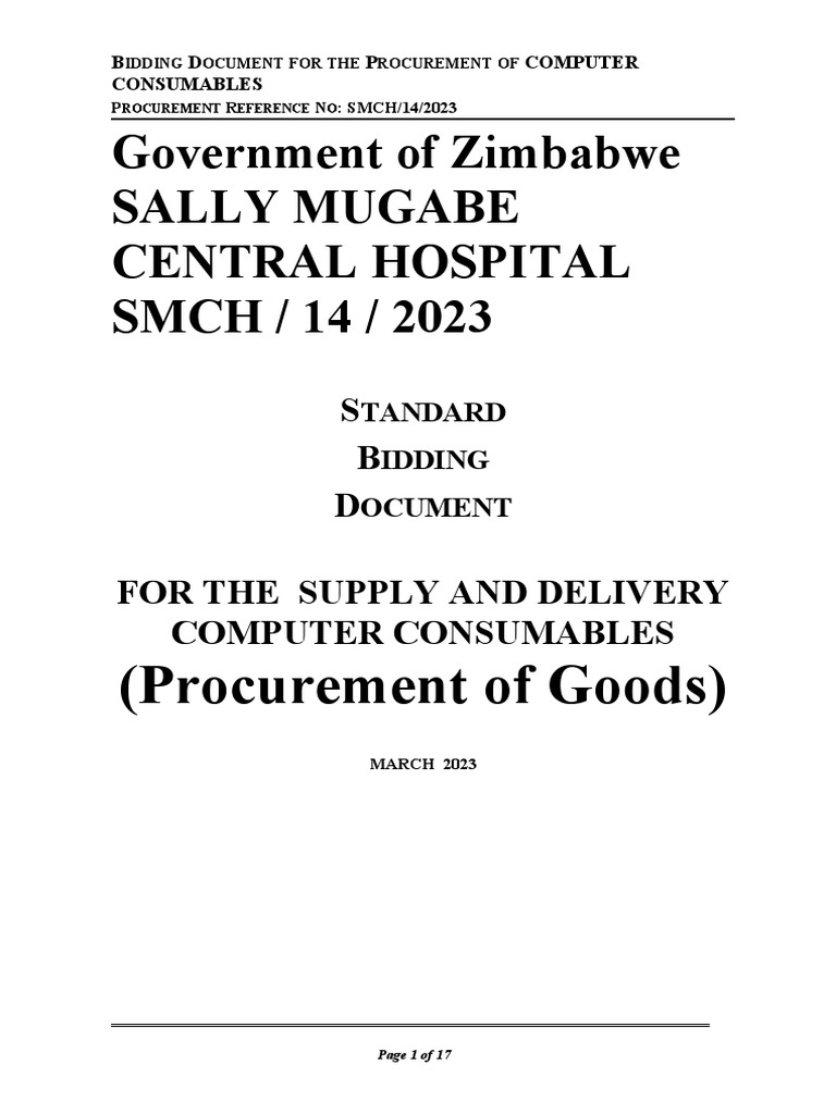 Tender Number SMCH-14-2023 (Supply and Delivery of Computer Consumables) | PDF | Specification ...