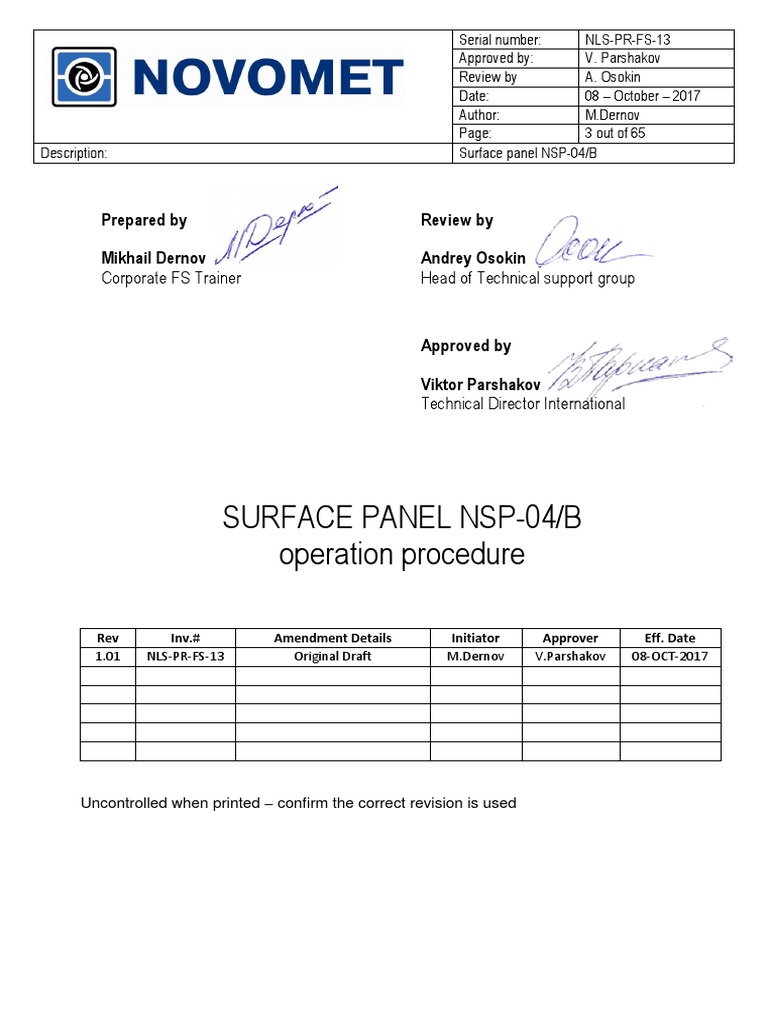 NLS-PR-FS-13 - Surface Panel NSP-04B - Rev.1.01 | PDF