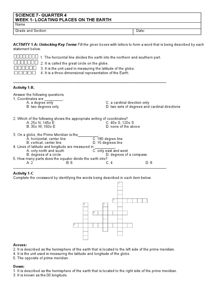 Q4-MDL - Week 1-Activities Only | PDF | Latitude | Longitude