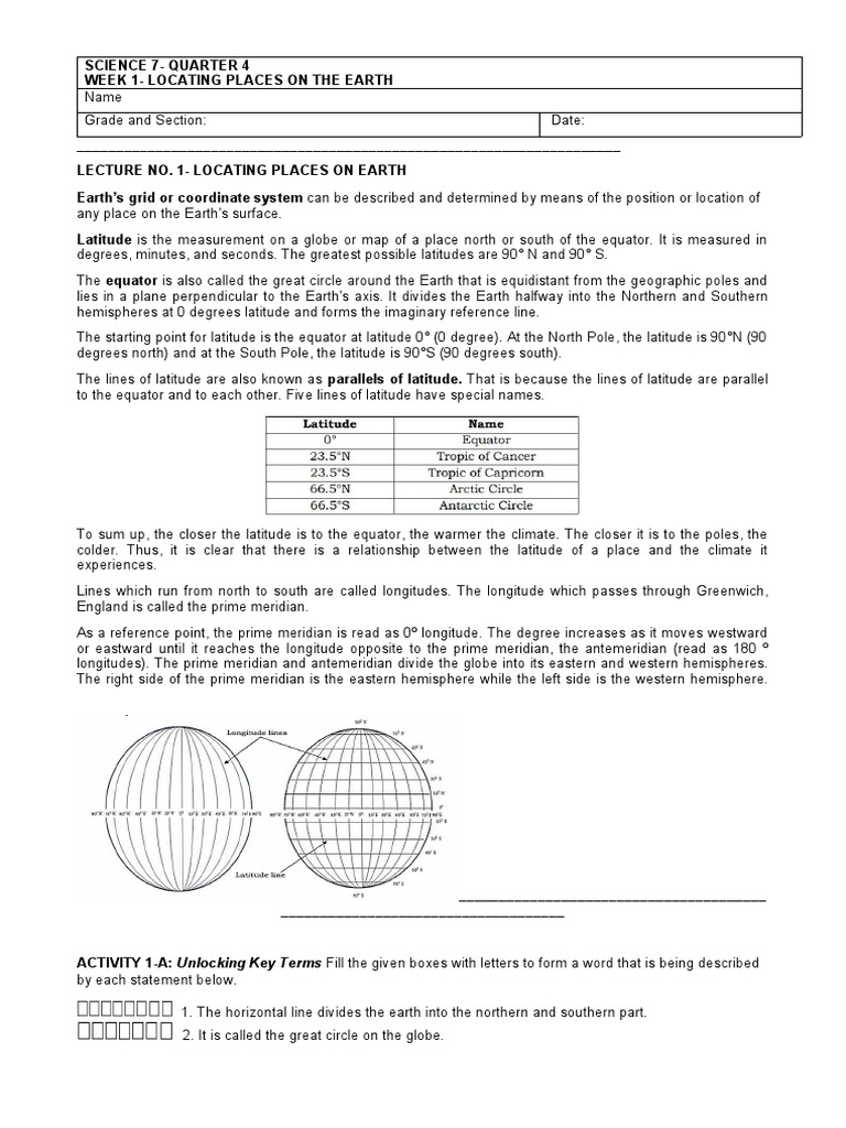 Quarter 4 - Week 1 - MDL | PDF | Latitude | Equator