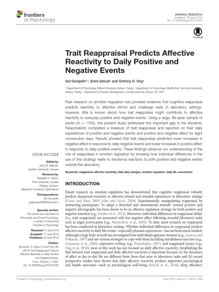 Trait Reappraisal Predicts Affective Reactivity To Daily Positive And