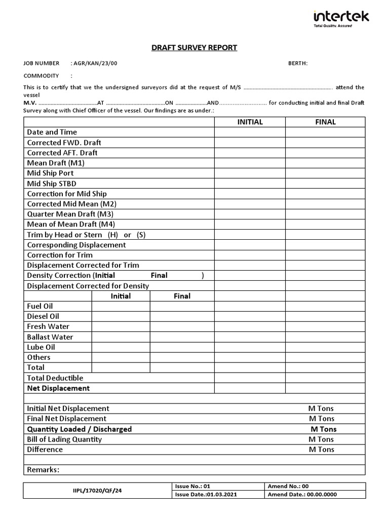 Draft Survey Report for M.V. | PDF