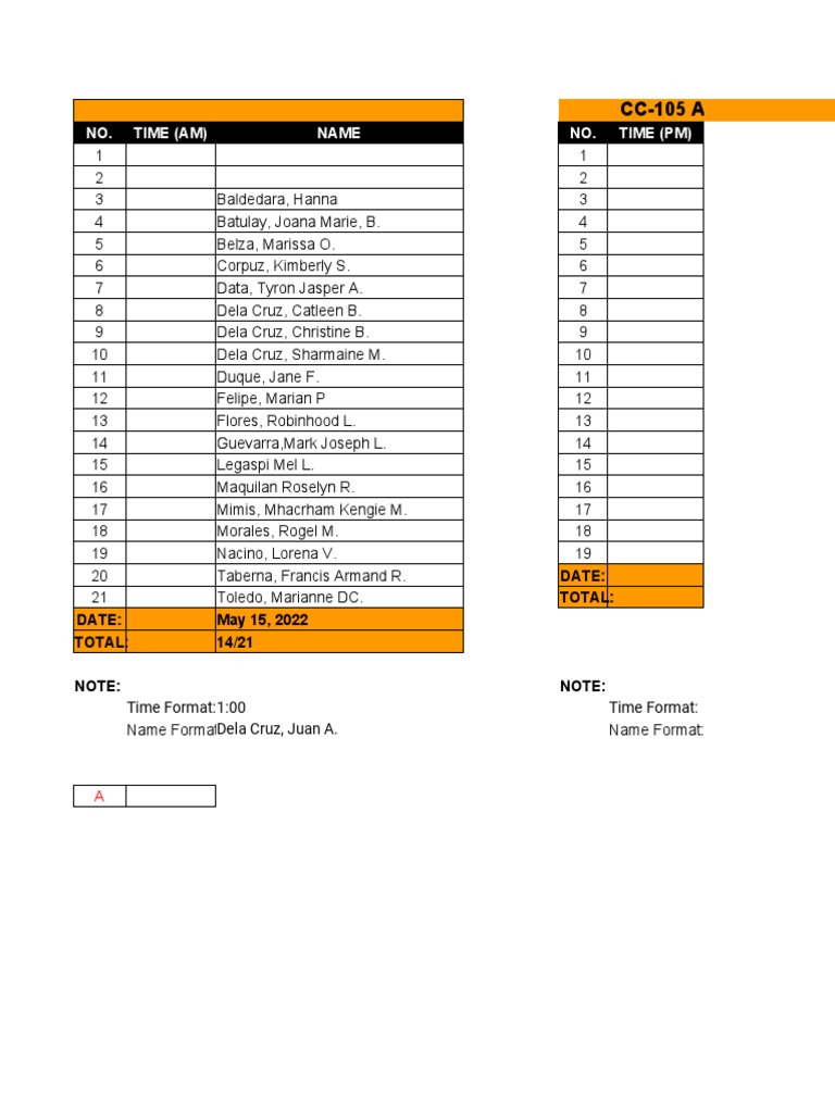 BSIT Attendance Sheet | PDF