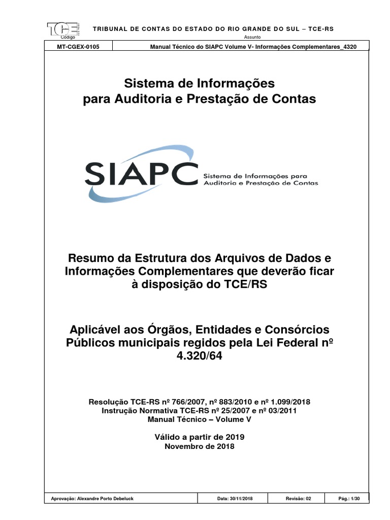 Resumo da Estrutura dos Arquivos de Dados e Informações Complementares ...