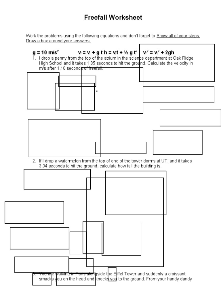 Freefall Worksheet 3.6.23 | PDF