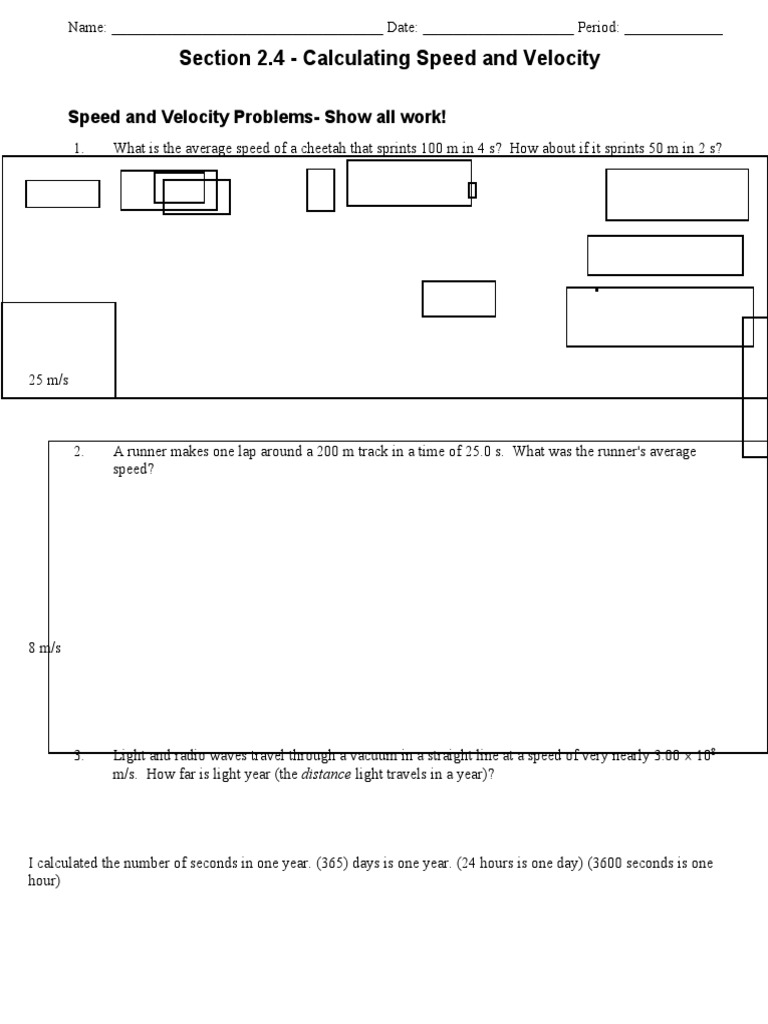 Speed and Velocity Worksheet 2.4.23 | PDF