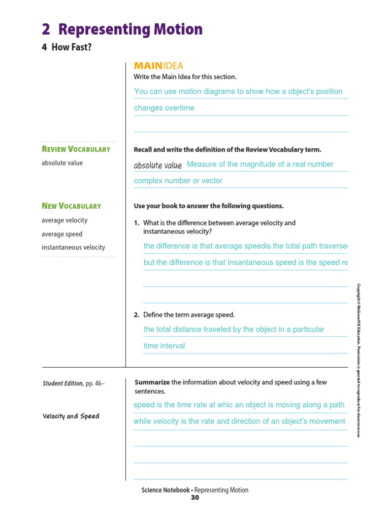 Section 2.4 Science Notebook PDF | Download Free PDF | Velocity | Speed