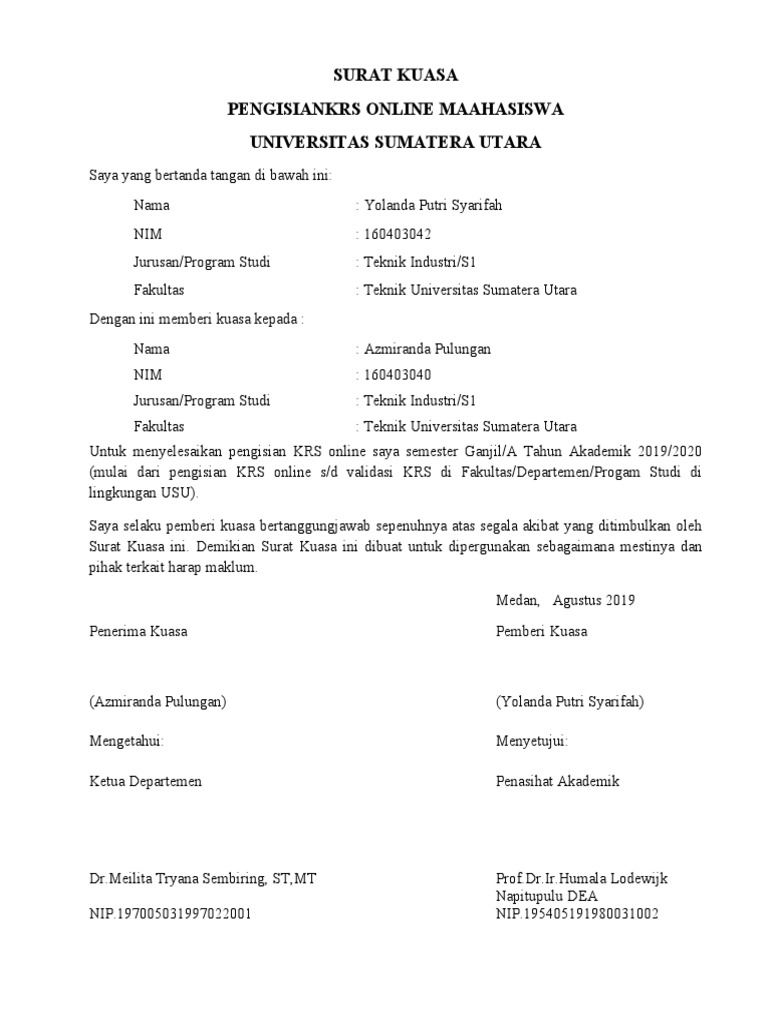 Surat Kuasa Perwalian Yola Azmi | PDF