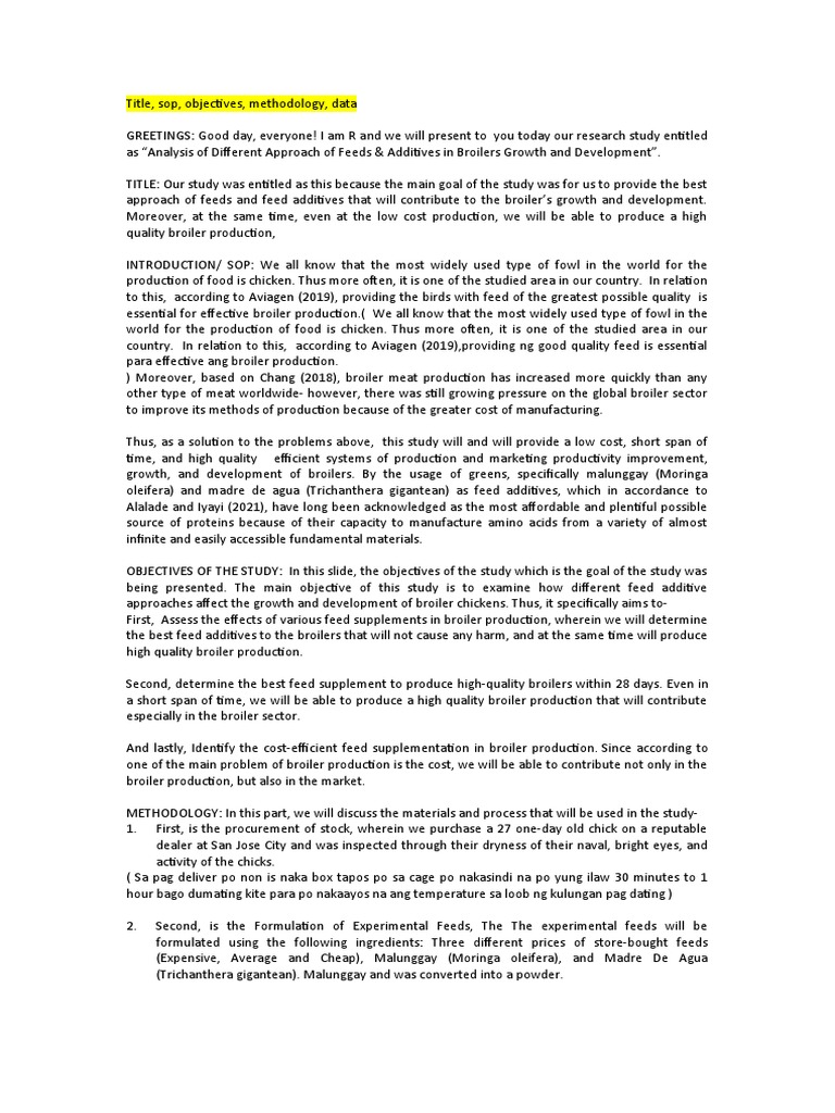 Thesis Script | PDF | Broiler | Weight