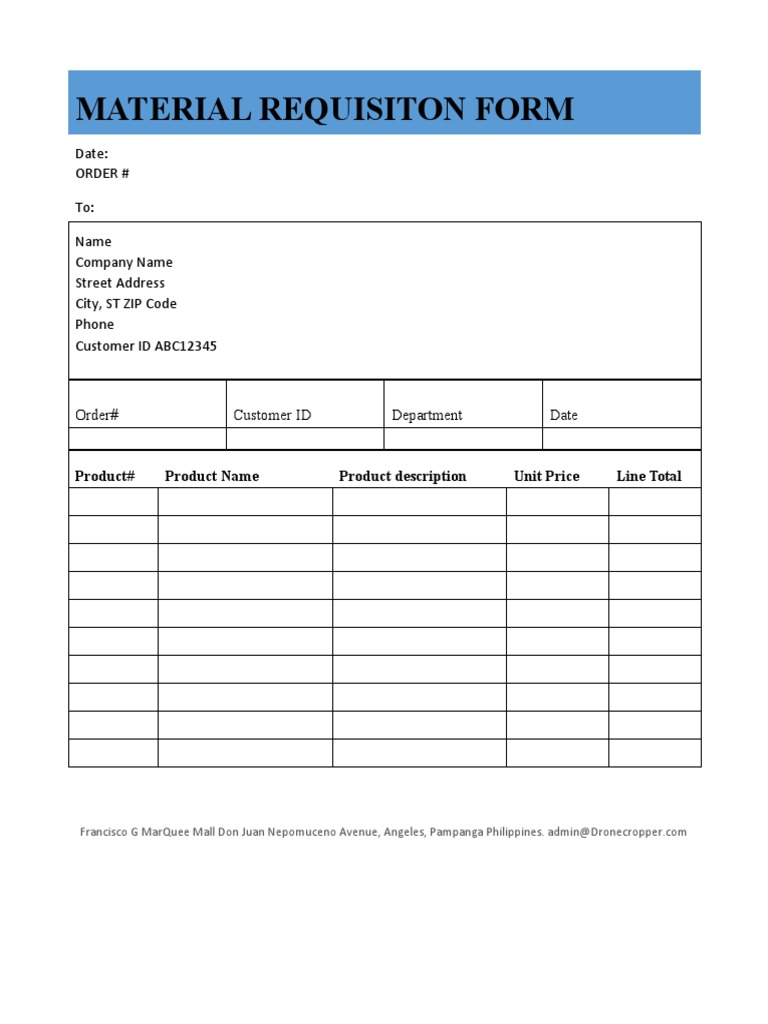 Material Requisition Form Template | PDF | Business | Home & Garden