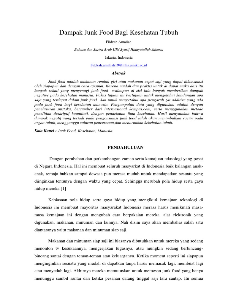 Dampak Junk Food Bagi Kesehatan Tubuh | PDF