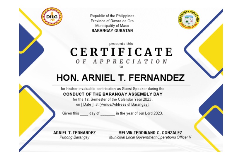Annex F - Certificate of Appreciation | PDF