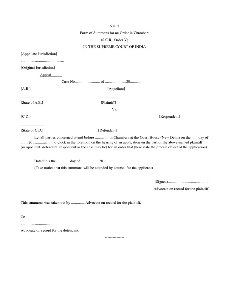 Supreme Court Chamber Summons | PDF