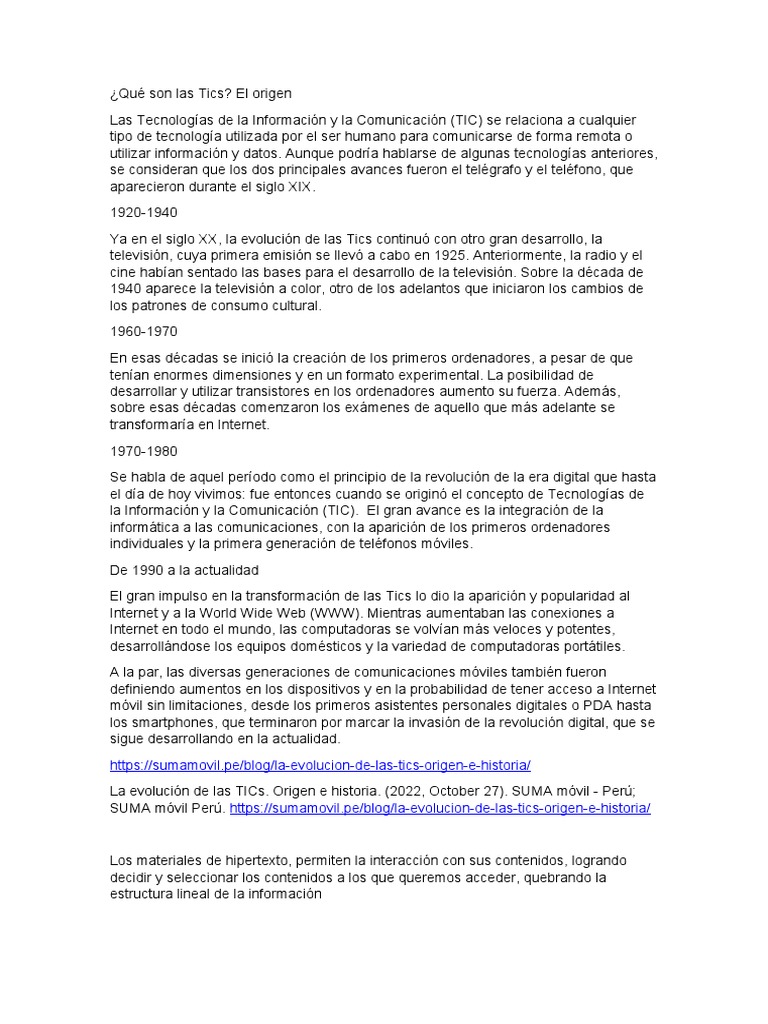 Qué son las Tics.docx | PDF | Tecnología de información y comunicaciones | Hipertexto