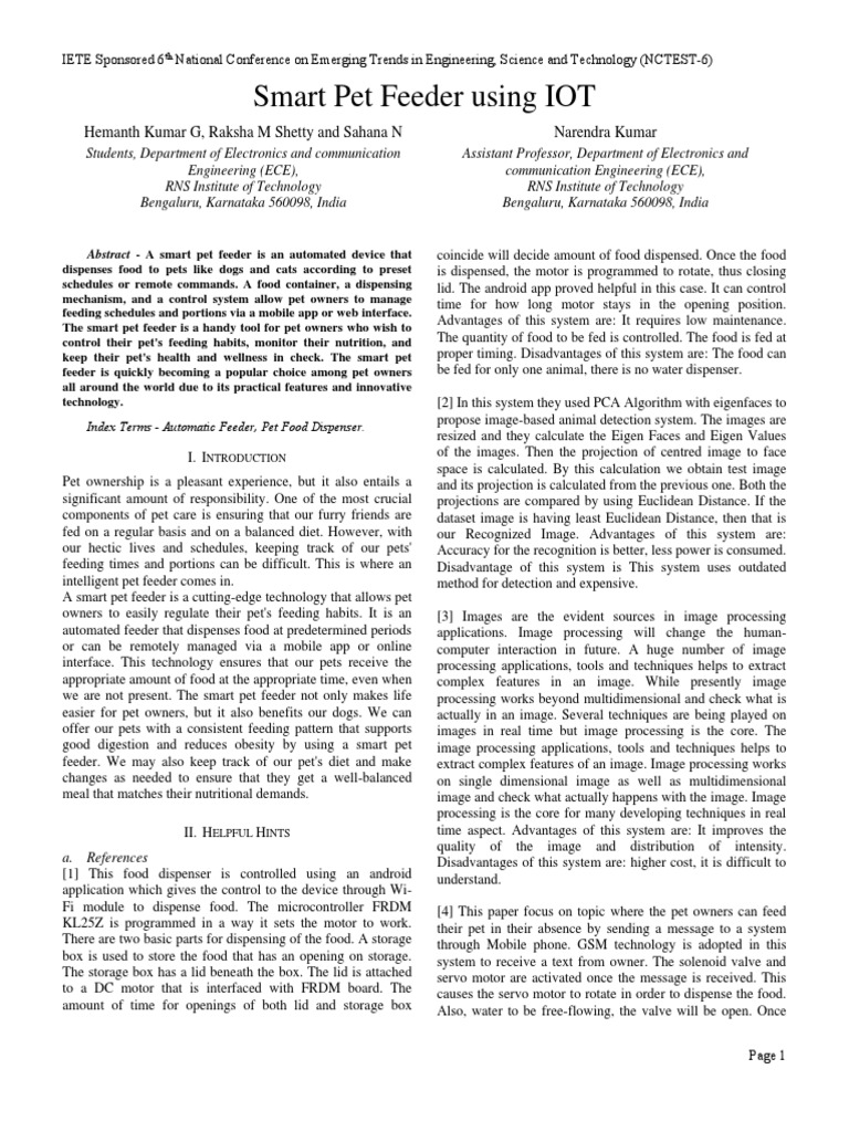 Smart Pet Feeder Using IOT PDF | PDF | Computing | Computer Engineering