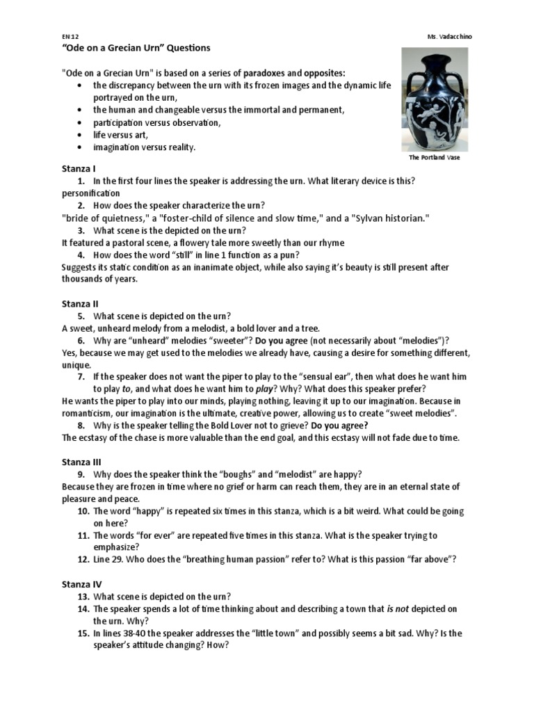 Ode On A Grecian Urn Questions | PDF | Poetry