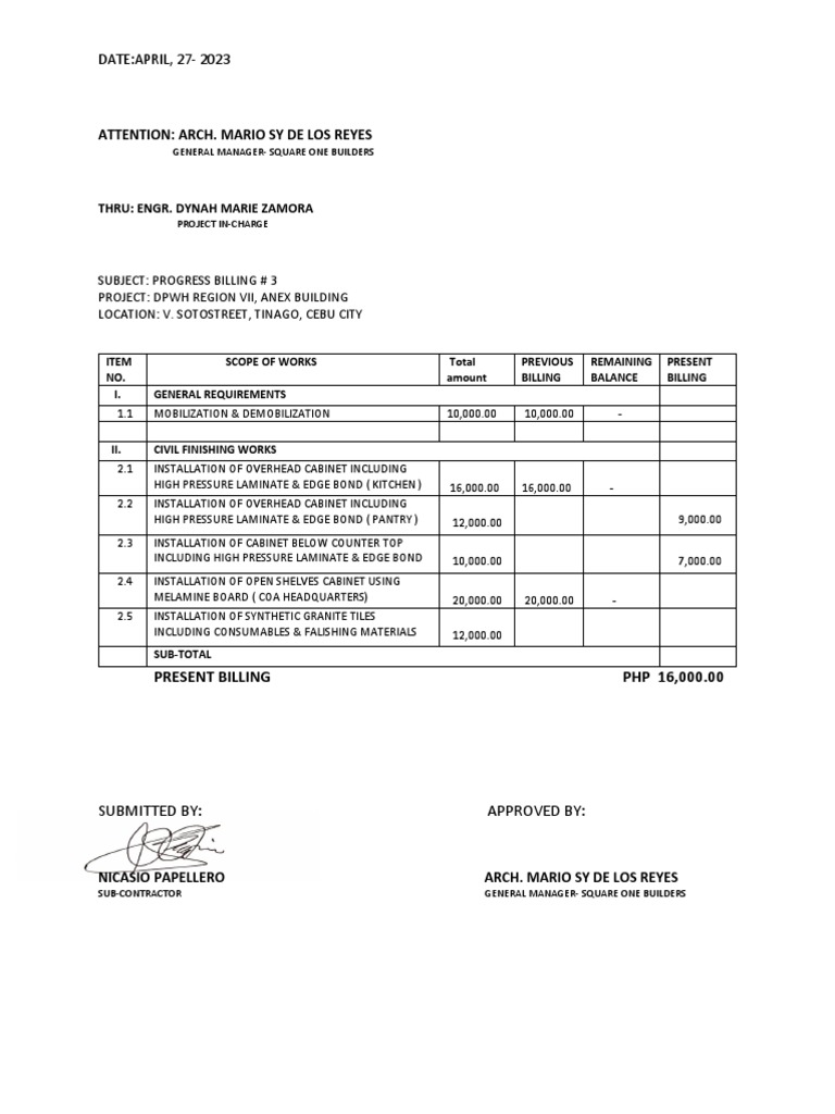 Progress Billing # 3 - Region | PDF