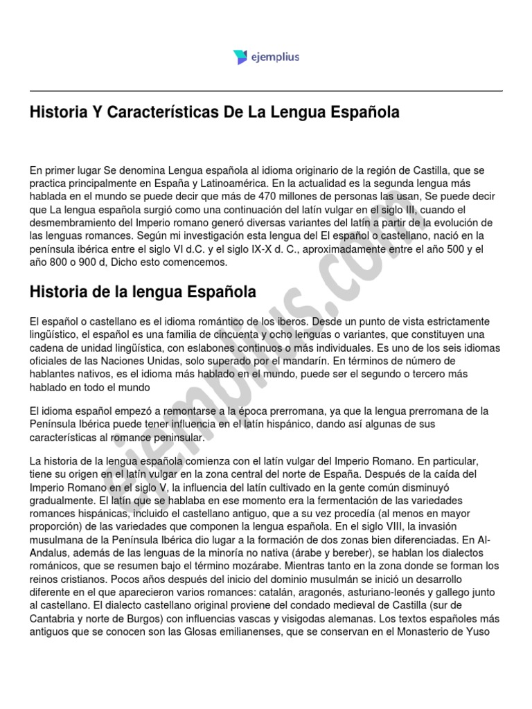 Historia Y Características de La Lengua Española PDF | PDF | Lengua ...