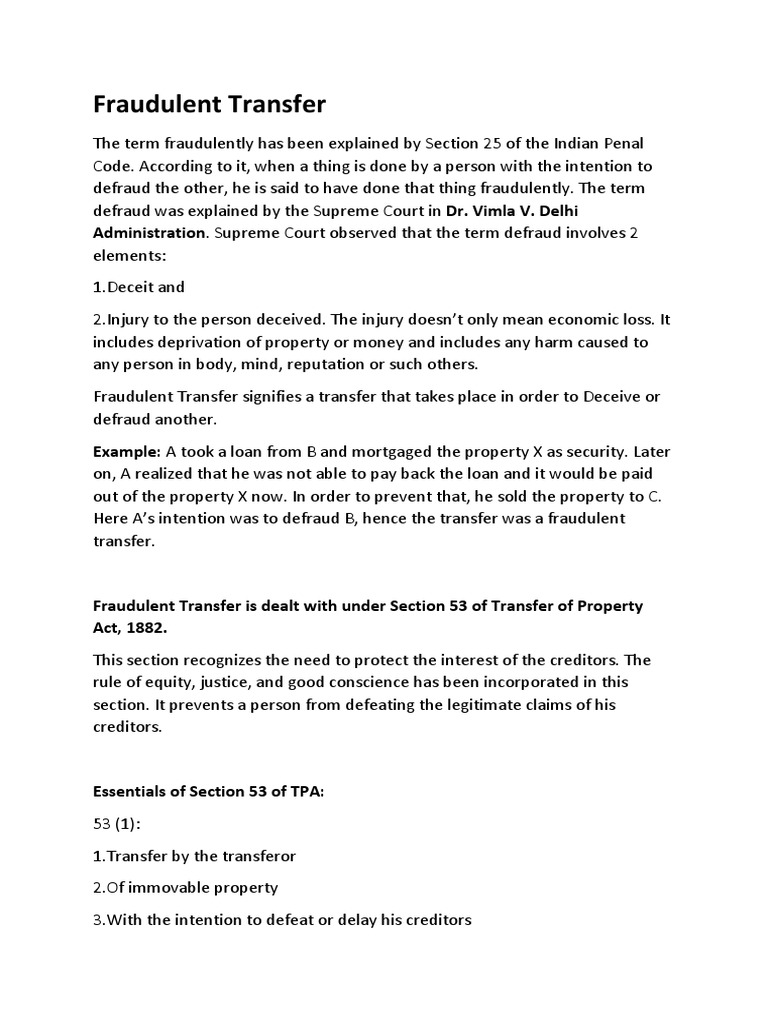 Fraudulent Transfer | PDF | Fraud | Creditor