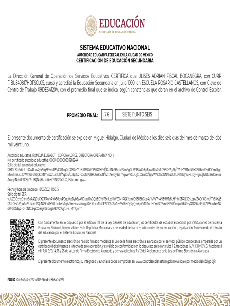 Certificacion Ulises Adrian Fiscal Bocanegra | PDF