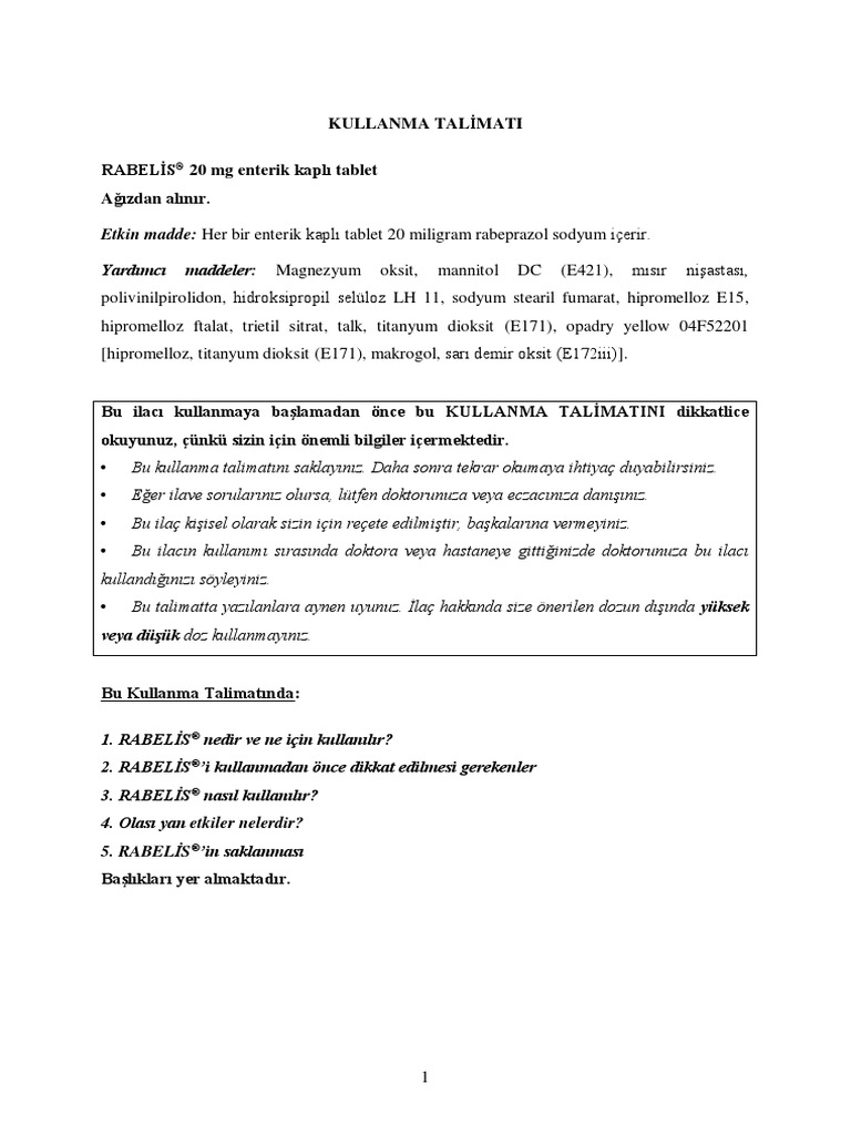 Rabelis Enterik Kapli Tablet 20 MG 28 Enterik Tabletlik Ambalaj KT ...