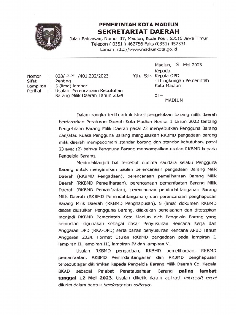 Usulan Perencanaan Kebutuhan BMD THN 20240001 | PDF