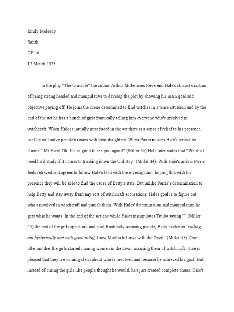 Reverend Hale's Role in "The Crucible" | PDF | Mystery, Thriller ...